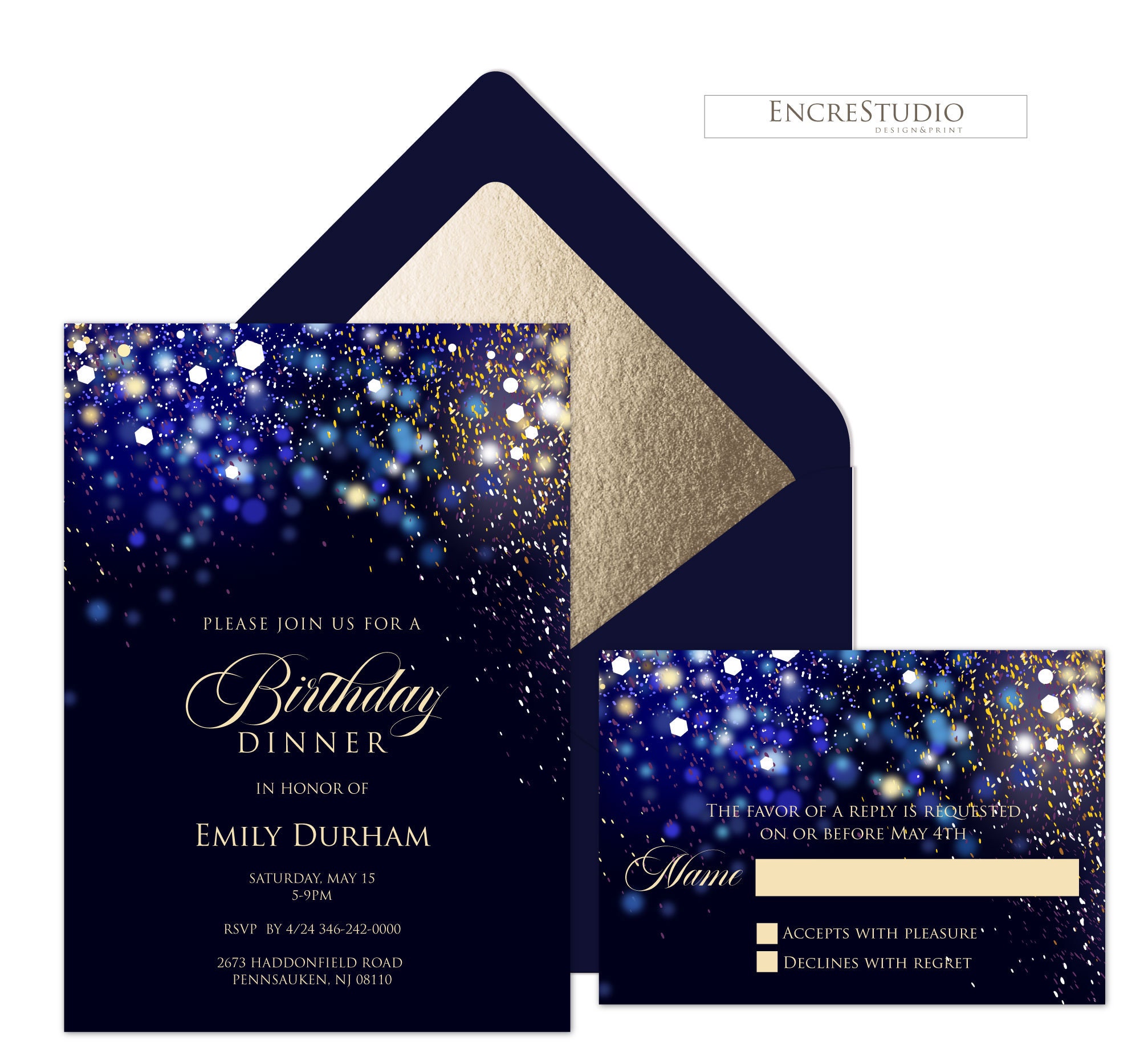 Shimmering Stars Birthday Invitation Editable Template - Gold and Blue ...