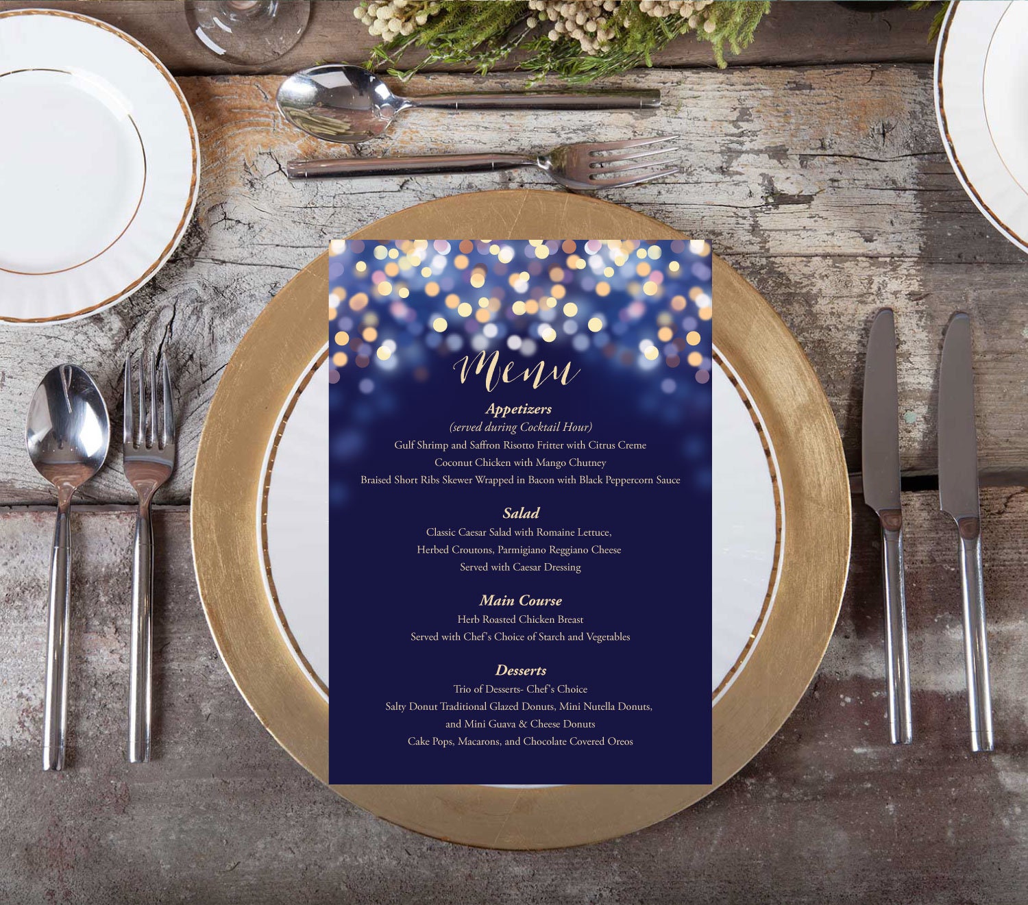 Editable Dinner Menu Template - Under the Stars - Encre Studio