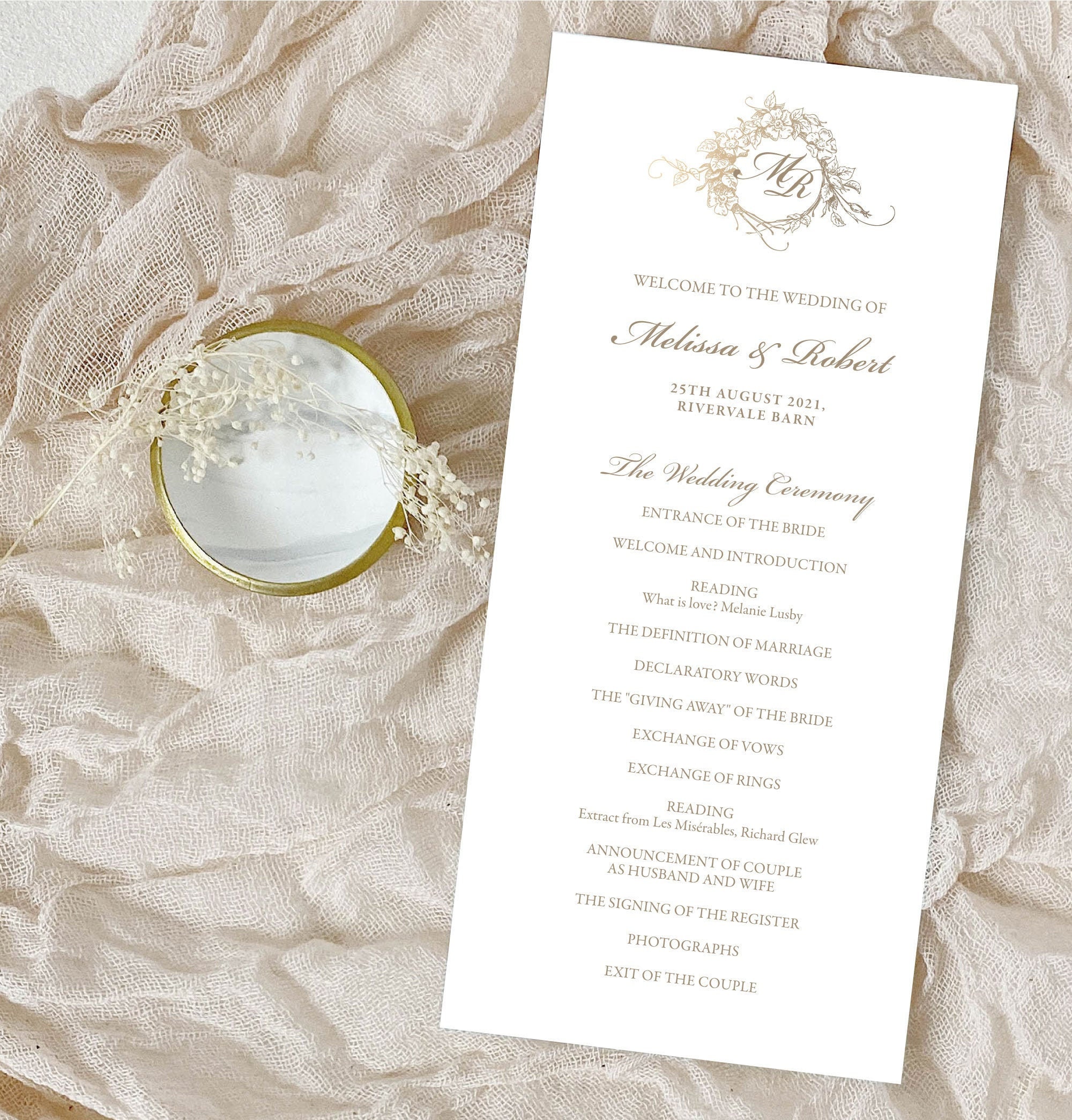 Editable Monogram Wedding Program Template - Gold Order of Service ...