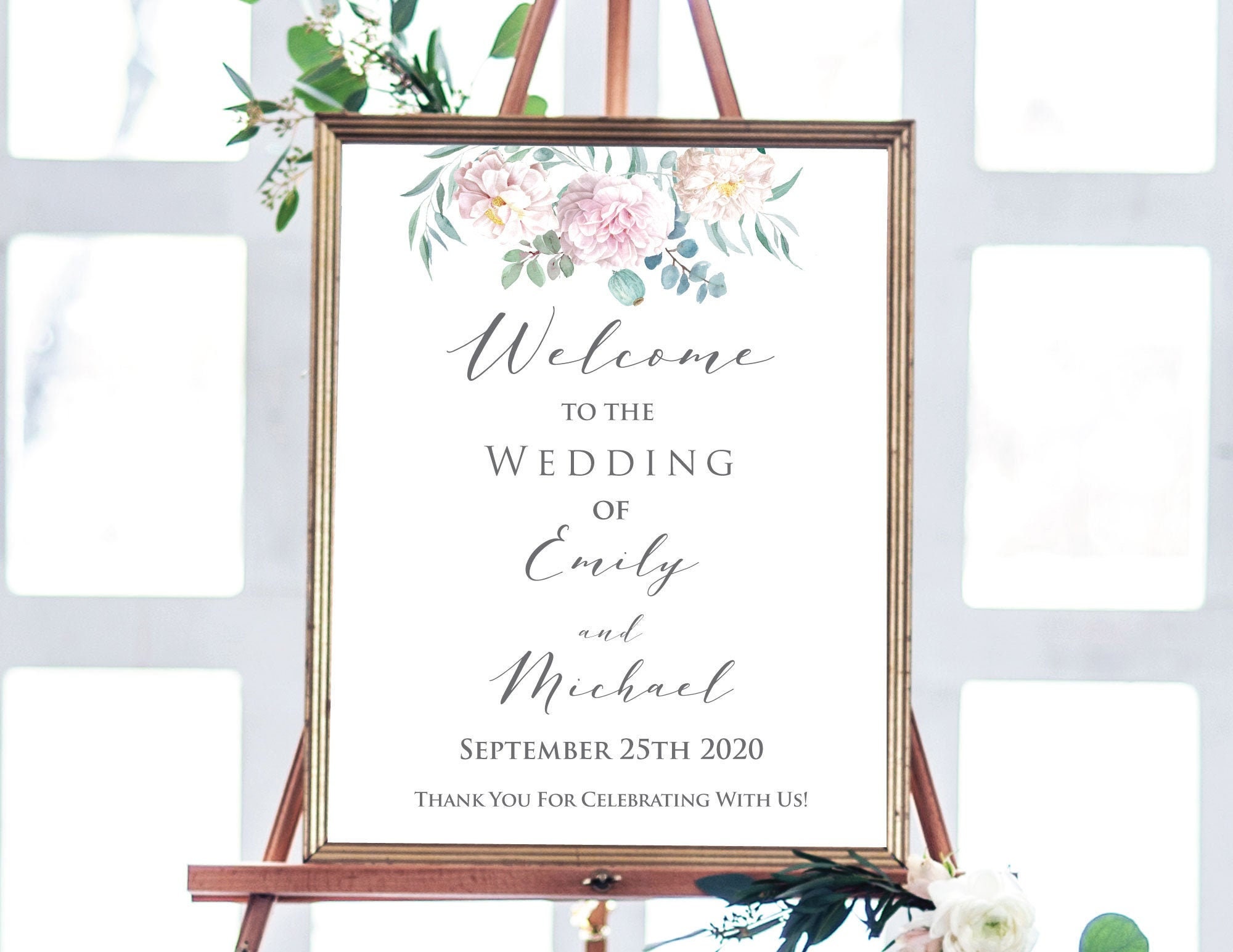 Editable Seating Chart and Welcome Sign Template - Watercolor Greenery ...