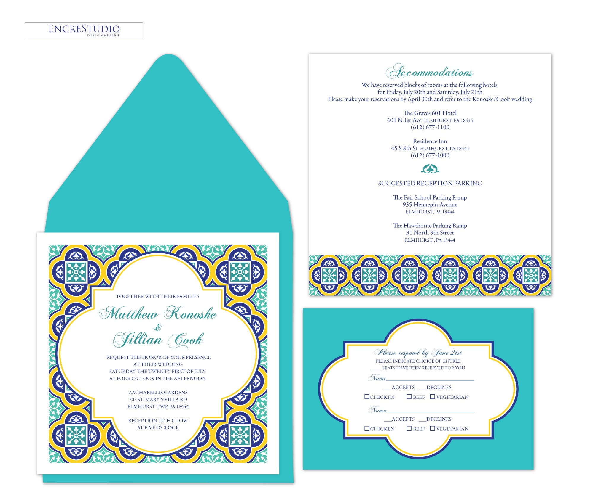 Editable Spanish Tiles Wedding Invitation Template - Encre Studio