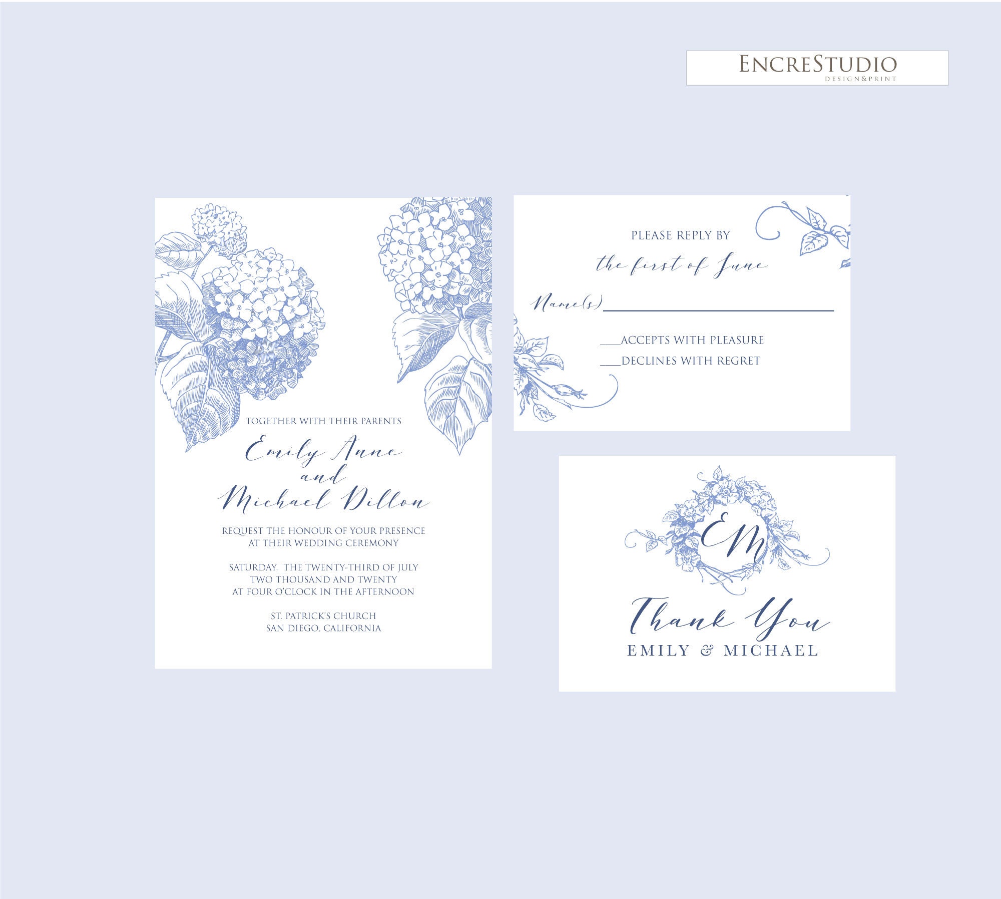 Hydrangea Wedding Invitation Editable Template, Botanical Floral Wedding Invitation Set - Encre ...