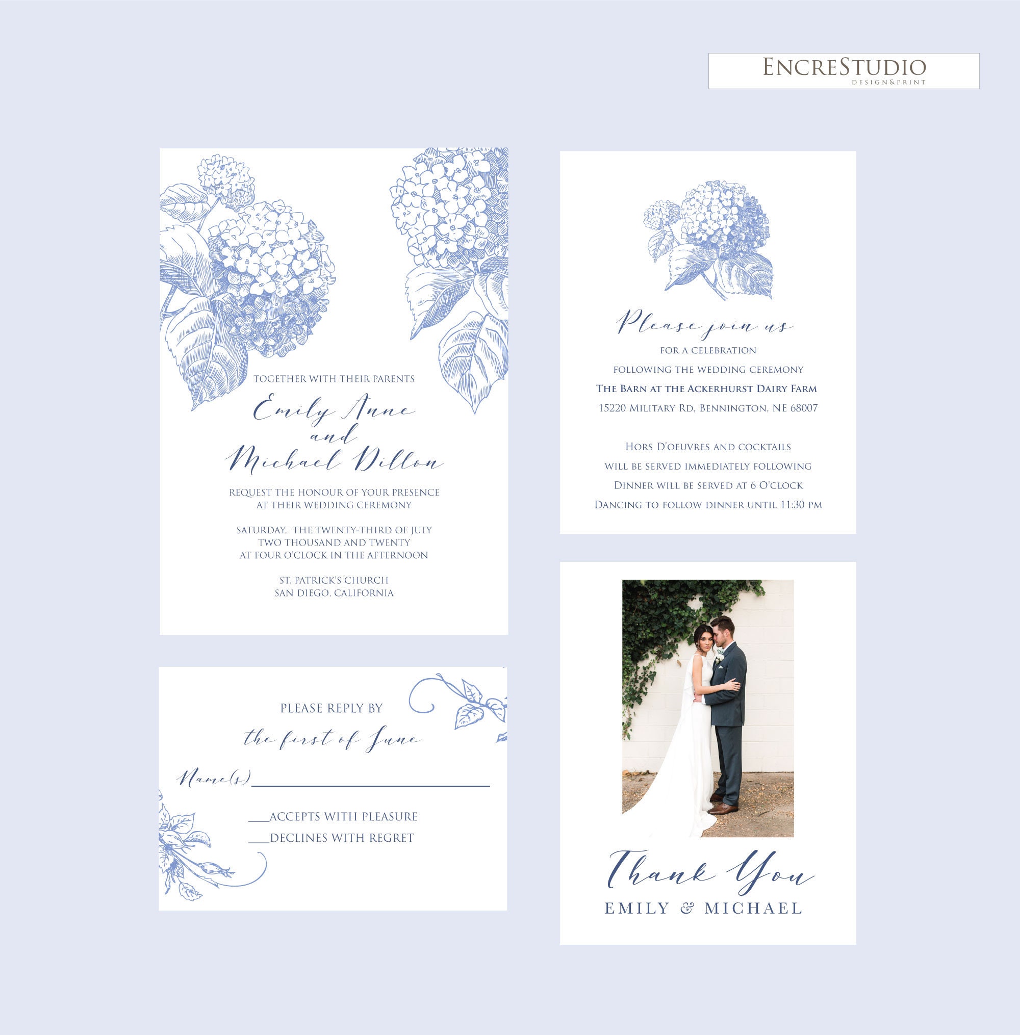 Hydrangea Wedding Invitation Editable Template, Botanical Floral Wedding Invitation Set - Encre ...