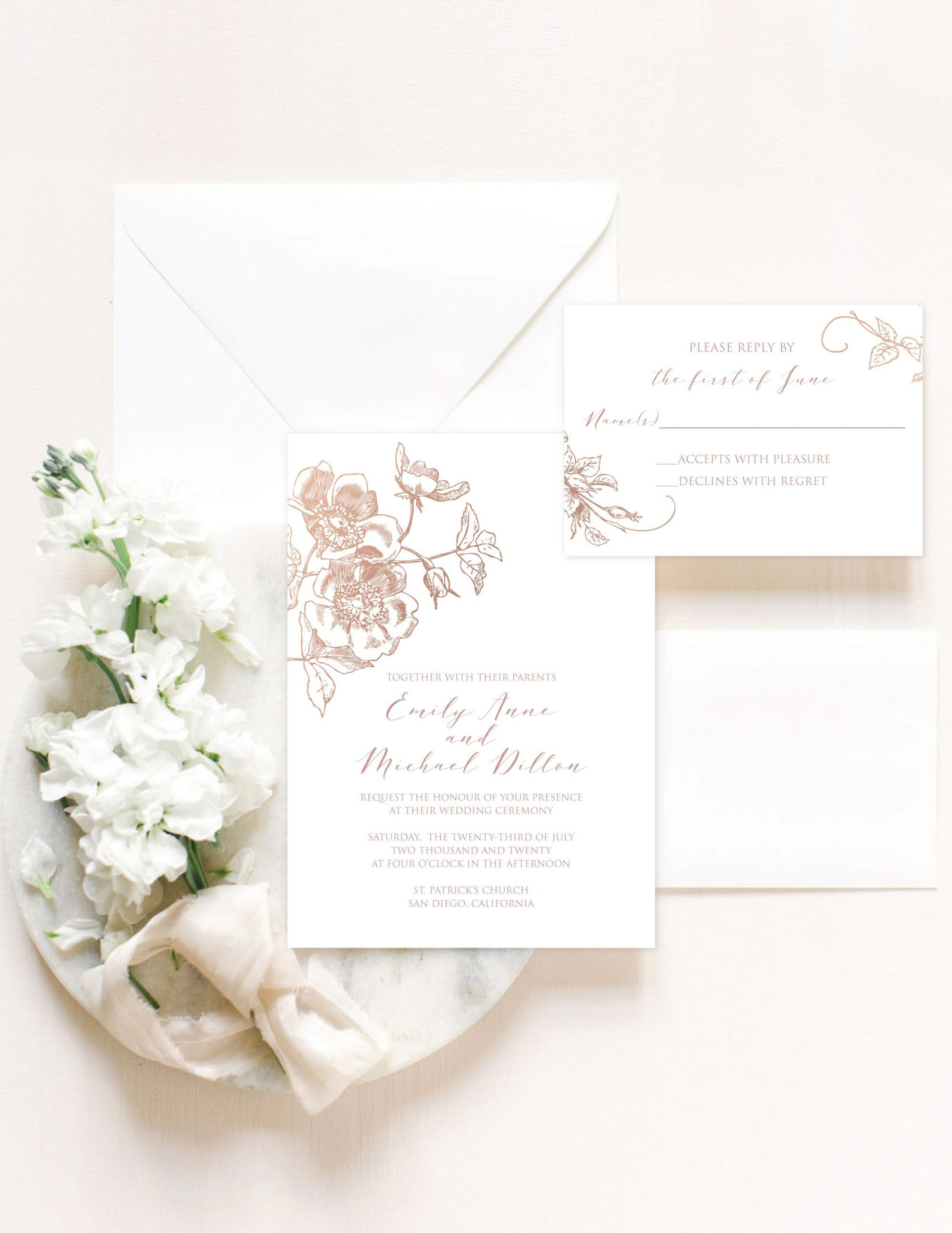 Rose Gold Wedding Invitation Editable Template - Encre Studio