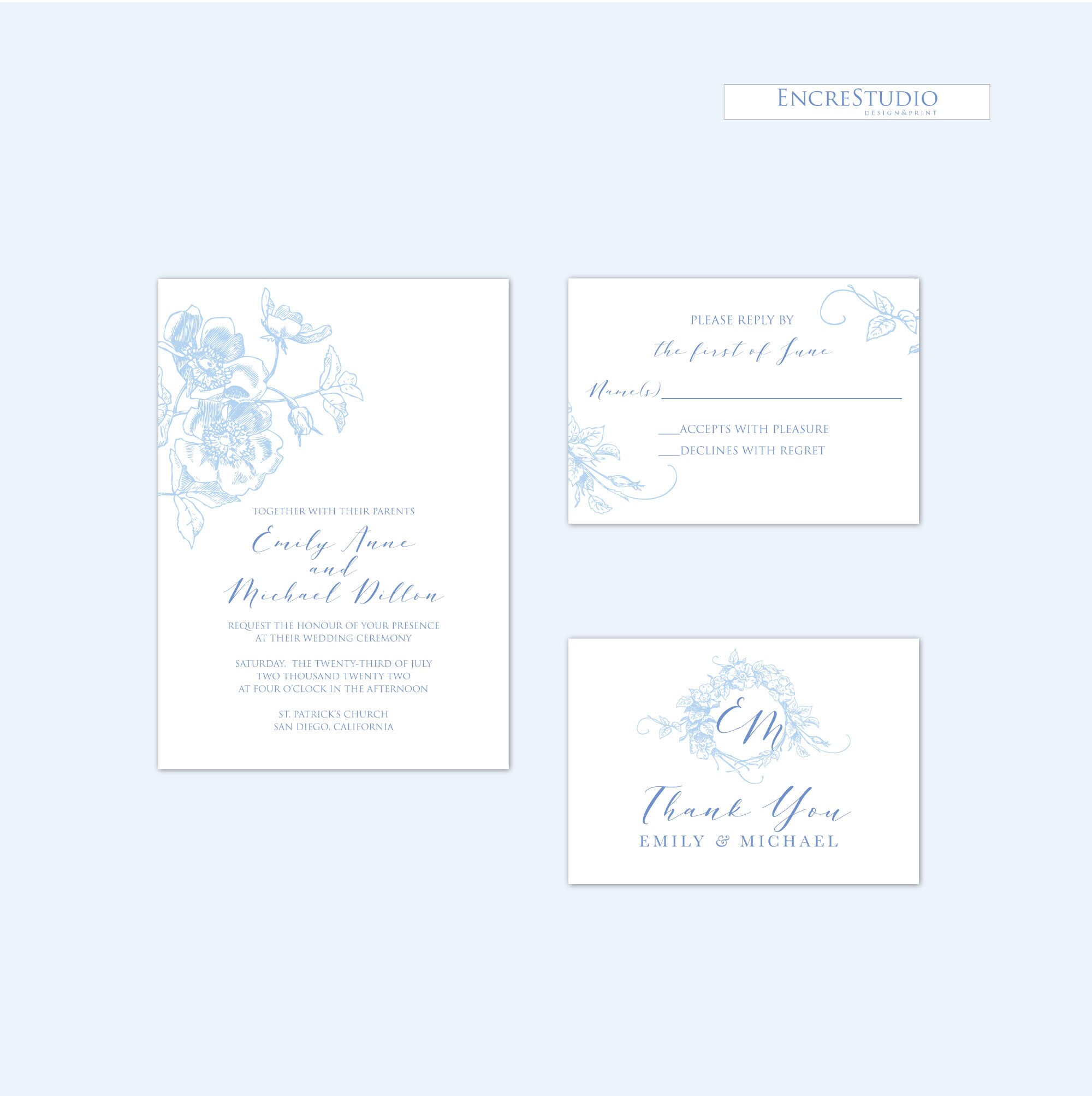 Vintage Rose Wedding Invitation Editable Template - Encre Studio