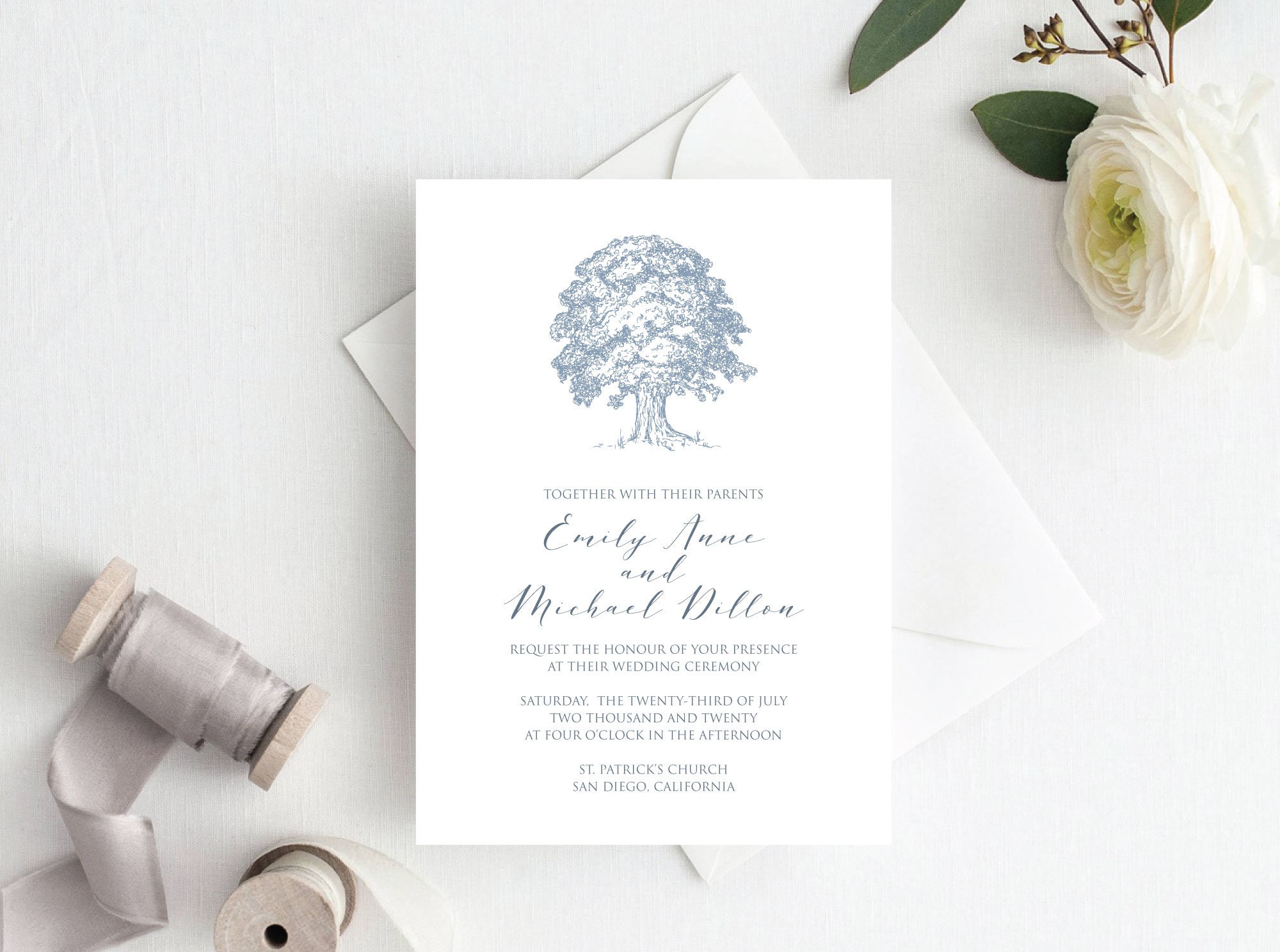 Rustic Wedding Invitation Editable Template, Oak Tree Wedding ...