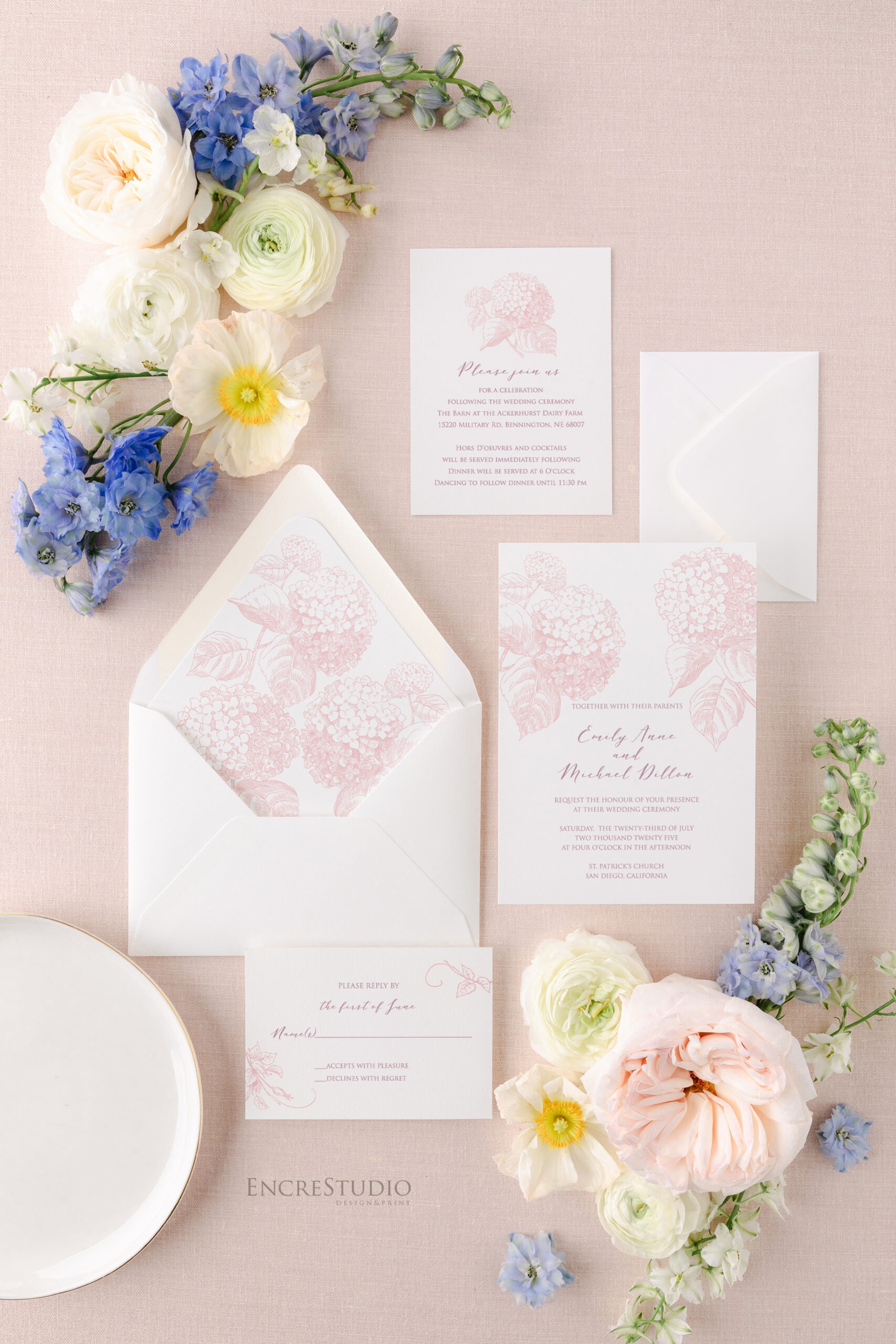 Hydrangea Wedding Invitation Editable Template,Blush Pink Wedding Invitation Set - Encre Studio