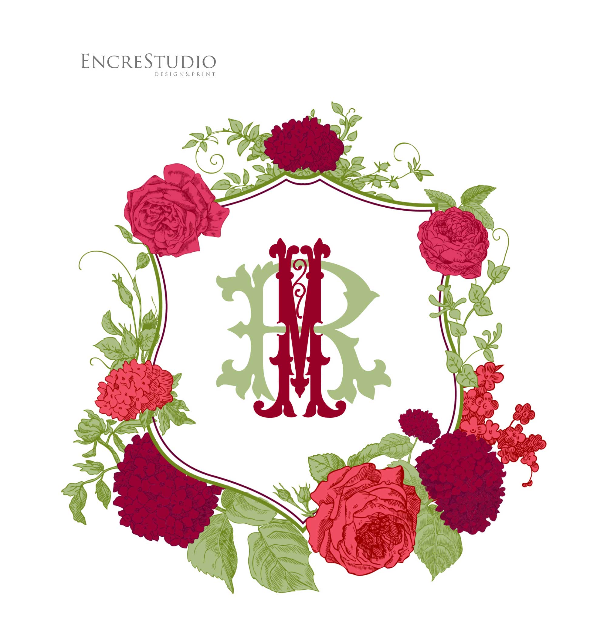 Red Wedding Monogram Crest - Encre Studio